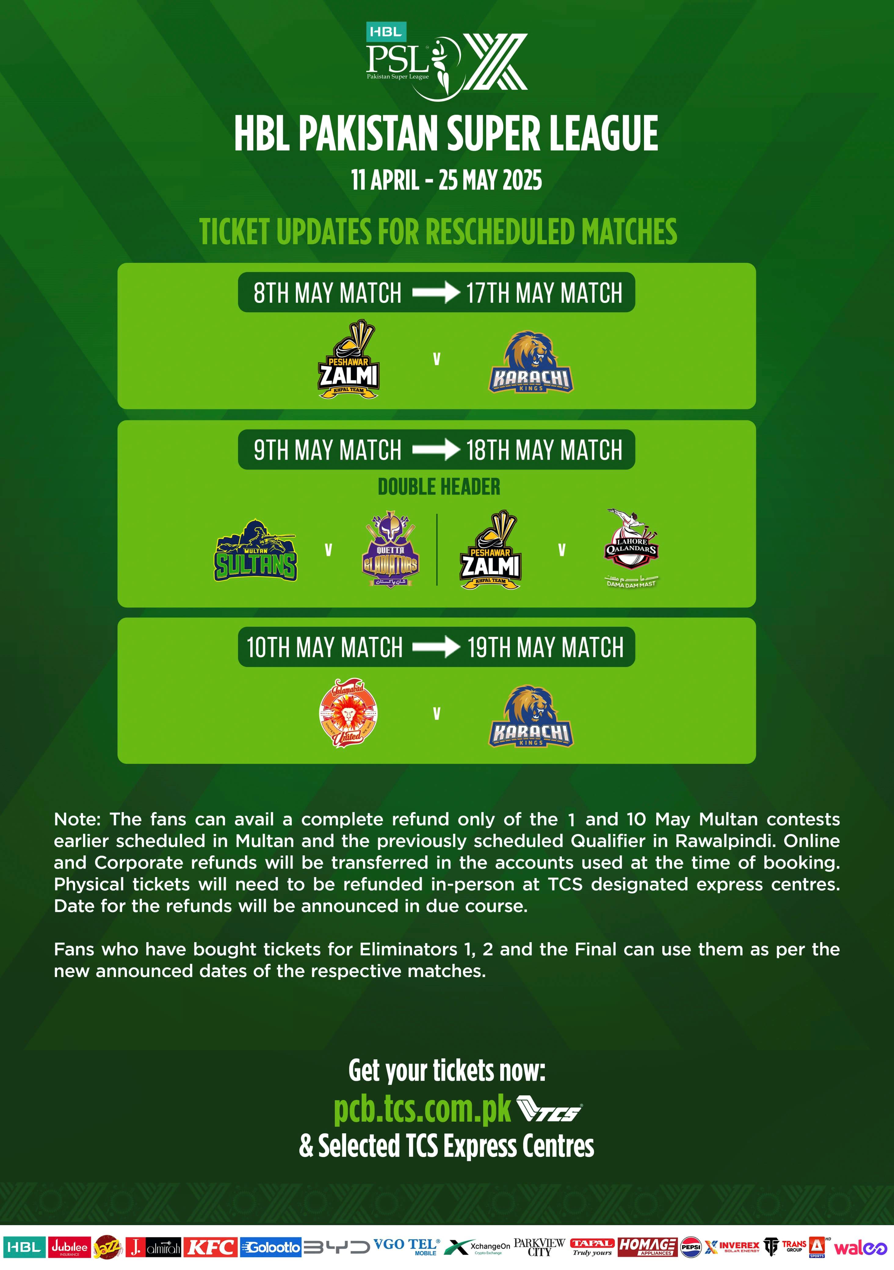 Update on tickets for remaining HBL PSL X matches | Press Release | PCB